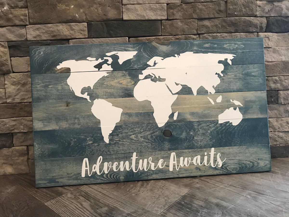 Adventure Awaits Wooden Map Sign – Willie & Dolly Designs