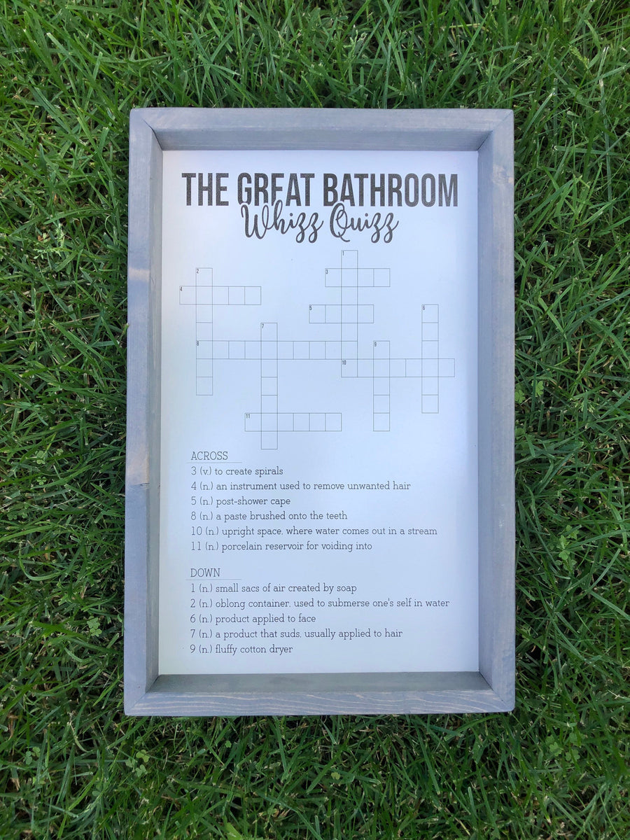 Bathroom Crossword Puzzle Wooden Sign, Bathroom Decor, Rustic Farmhous ...